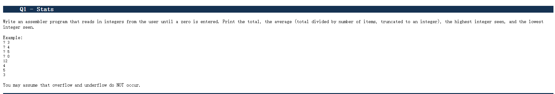 Q1 - Stats Write an assembler program that reads in | Chegg.com