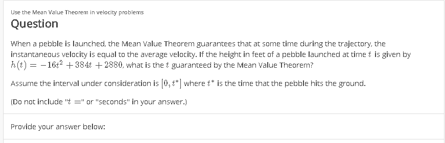Solved Use the Mean Value Theorem in velocity problems | Chegg.com