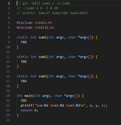 Solved V/ gcc -Wall sum1.c -o sum1 // prints: Sum =27 Sum | Chegg.com