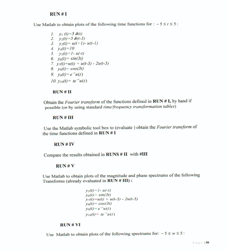 RUN #1 Use Matlab to obtain plots of the following | Chegg.com