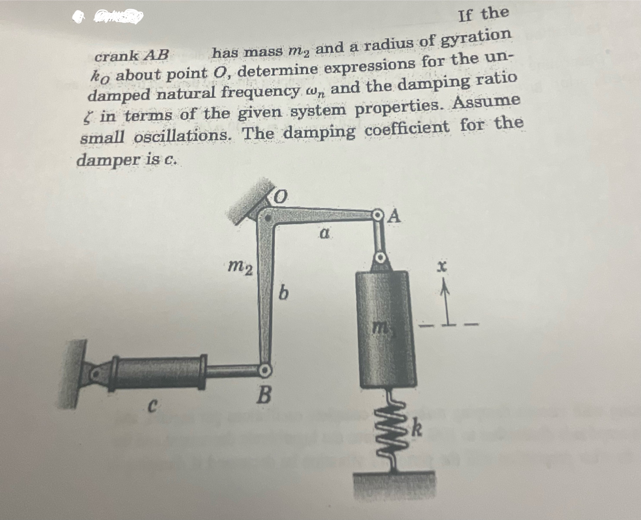 Solved crank AB ﻿has mass m2 ﻿and a radius ofkO ﻿about point | Chegg.com
