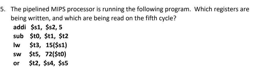 Solved 5. The pipelined MIPS processor is running the | Chegg.com