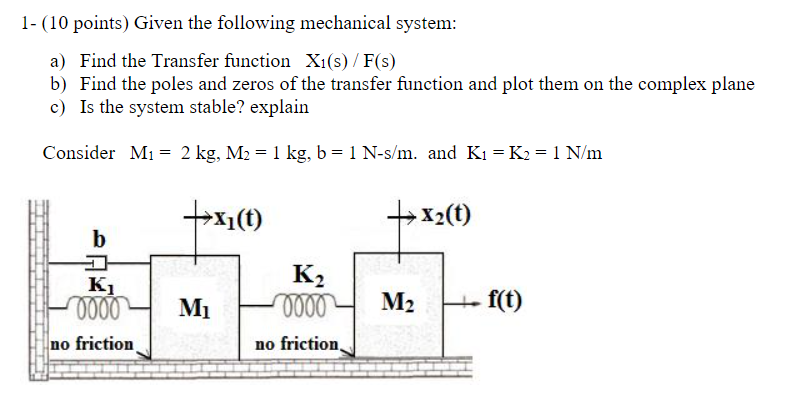 Solved 1- (10 points) Given the following mechanical system: | Chegg.com