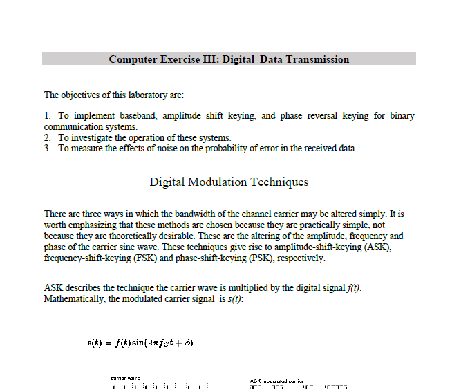 Solved Computer Exercise III: Digital Data Transmission The | Chegg.com