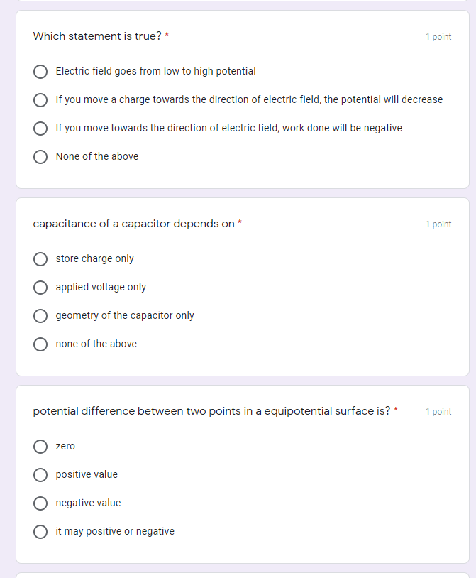 Solved Which statement is true? * 1 point Electric field | Chegg.com