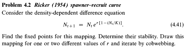 Solved Problem 4.2 Ricker (1954) spawner-recruit curve | Chegg.com