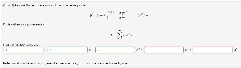 Solved (1 point) Assume that y is the solution of the | Chegg.com