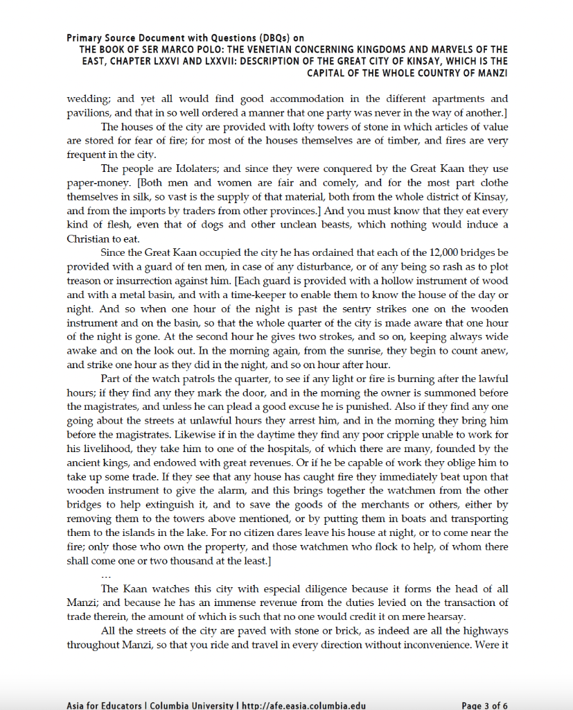 with Questions (DBQs) THE BOOK OF SER MARCO POLO: THE | Chegg.com