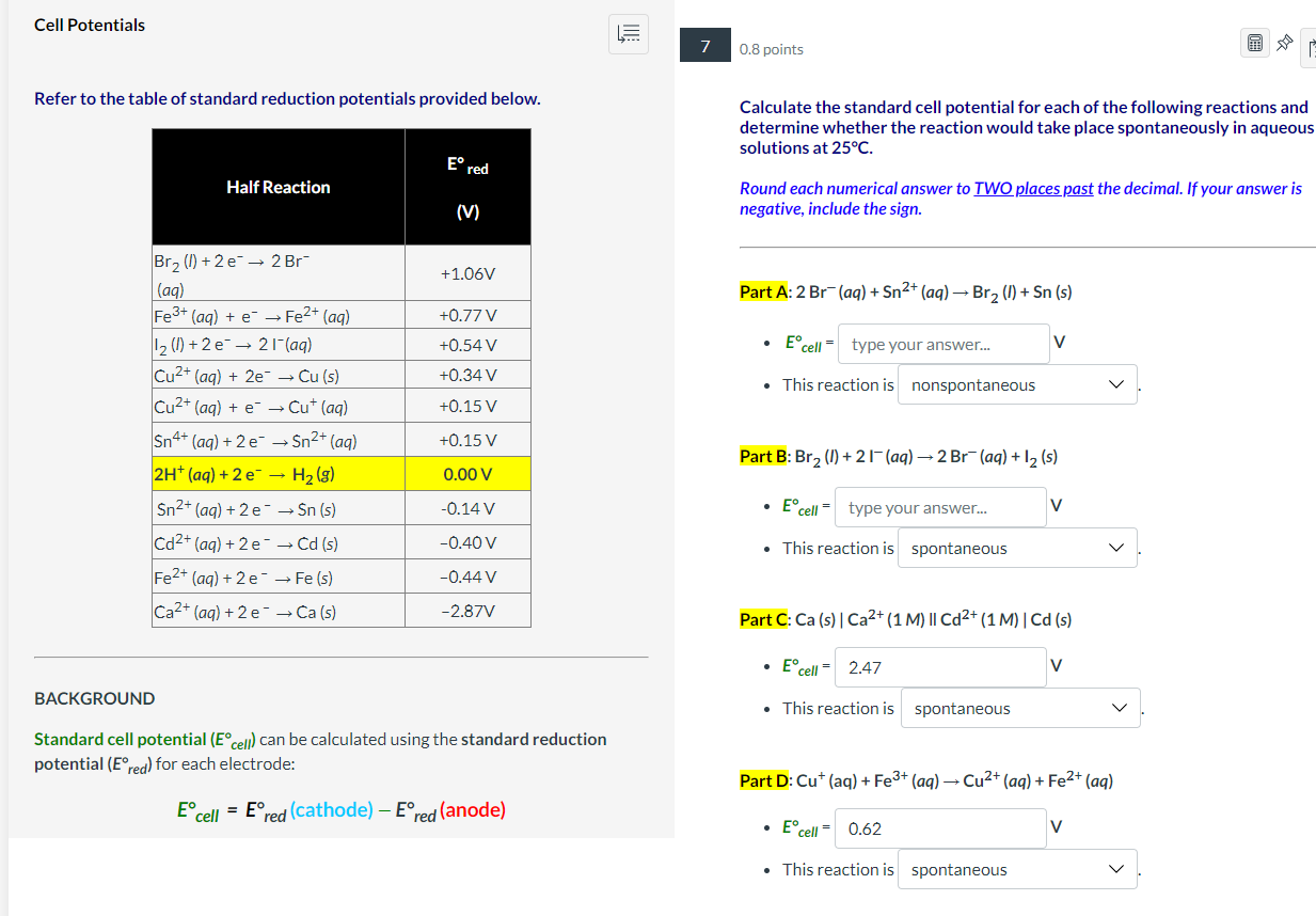 Solved Refer to the table of standard reduction potentials | Chegg.com