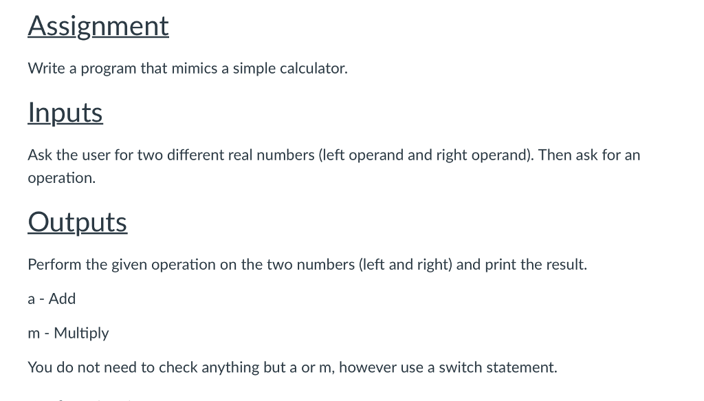 Solved Assignment Write a program that mimics a simple | Chegg.com