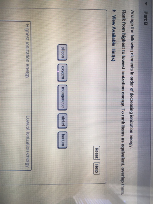 Solved Part B Arrange the following elements in order of | Chegg.com