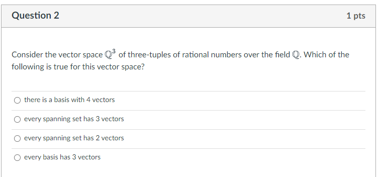 Solved Consider the vector space Q3 of three-tuples of | Chegg.com