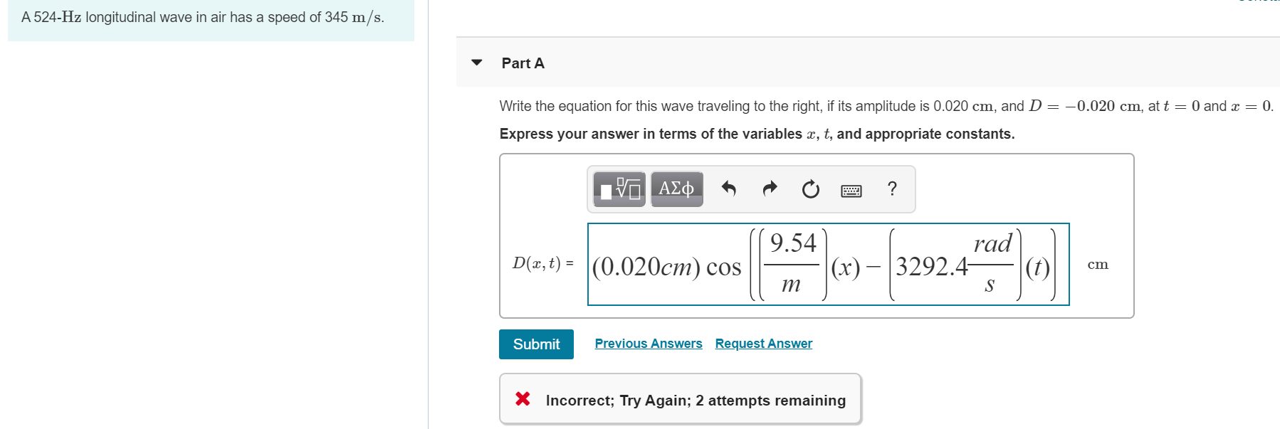 Solved A 524-Hz longitudinal wave in air has a speed of 345 | Chegg.com