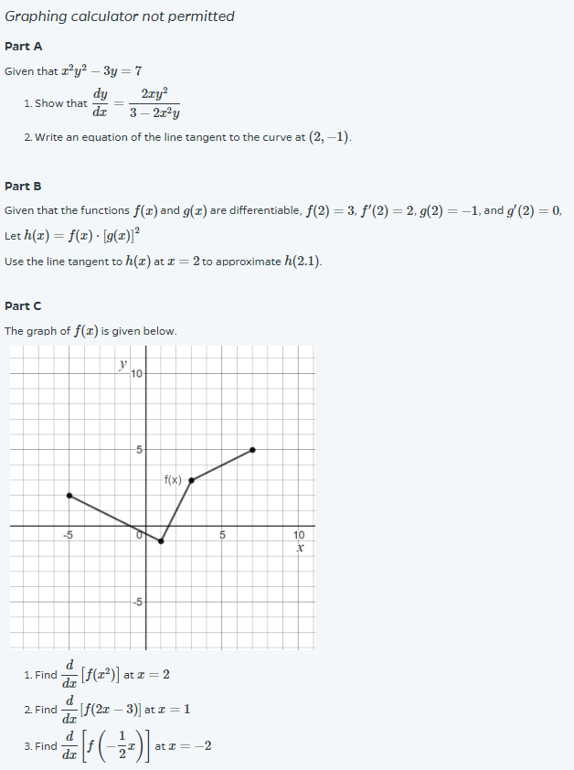 Solved Graphing calculator not permitted Part A Given that | Chegg.com