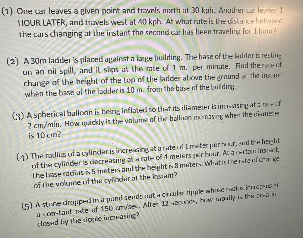 Solved (1) One car leaves a given point and travels north at | Chegg.com