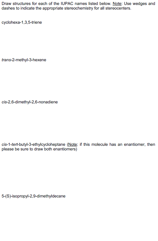 Solved Draw structures for each of the IUPAC names listed | Chegg.com