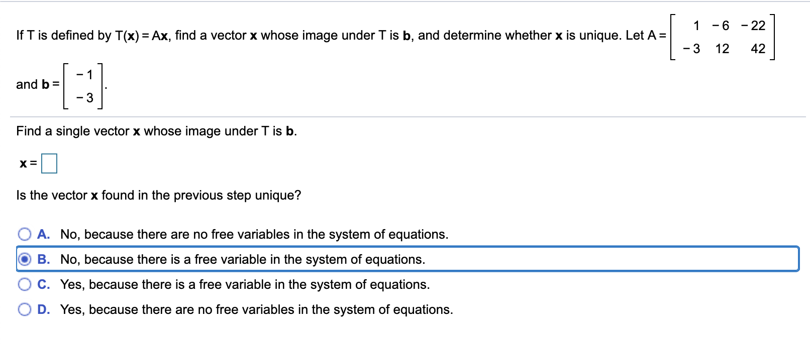 Solved 1 -6 - 22 If T is defined by T(x) = Ax, find a vector | Chegg.com