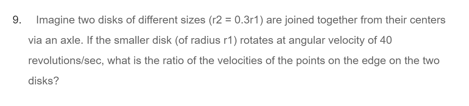 Solved Imagine two disks of different sizes (r2=0.3r1) ﻿are | Chegg.com