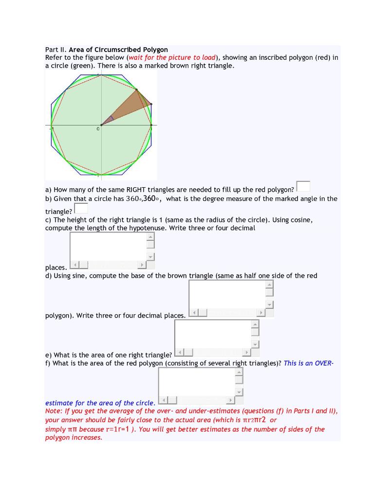 Solved Part II. Area of Circumscribed Polygon Refer to the | Chegg.com