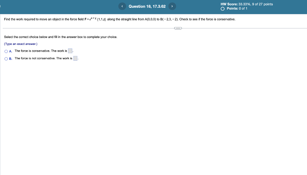 Solved Find the work required to move an object in the force | Chegg.com