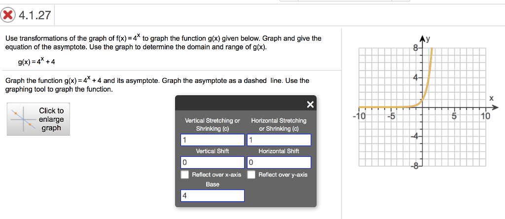 Solved X4.1.27 Use transformations of the graph of f(x)-4* | Chegg.com