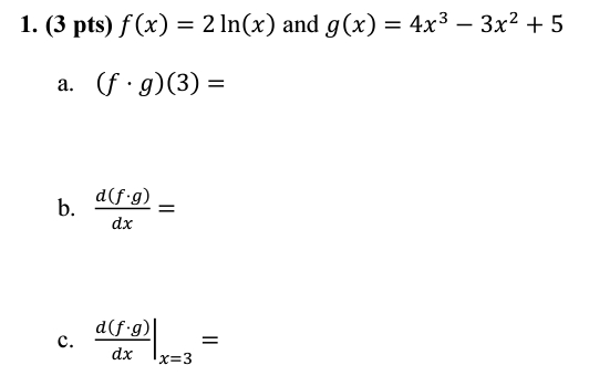 Solved (3 ﻿pts) f(x)=2ln(x) ﻿and | Chegg.com