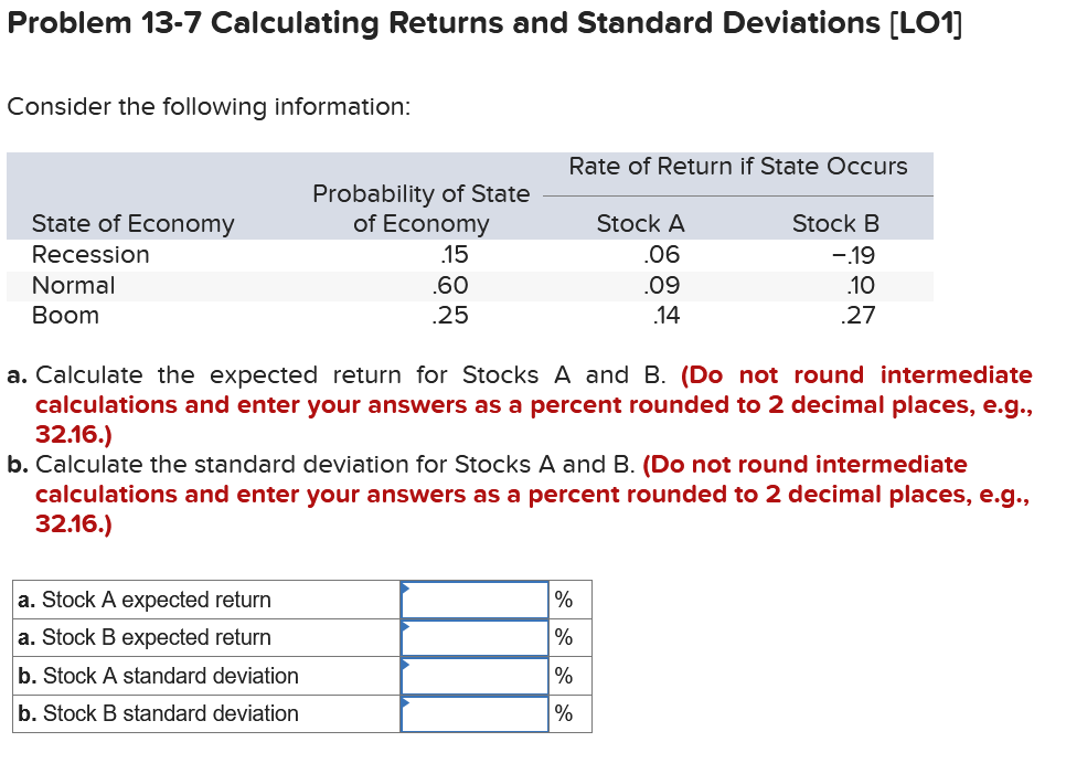 Solved Problem 13-7 Calculating Returns and Standard | Chegg.com
