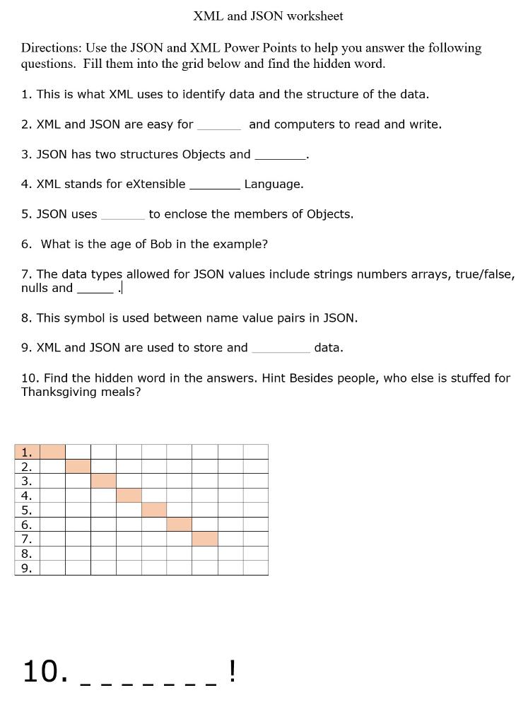 Solved Need help on this XML and JSON worksheet. | Chegg.com