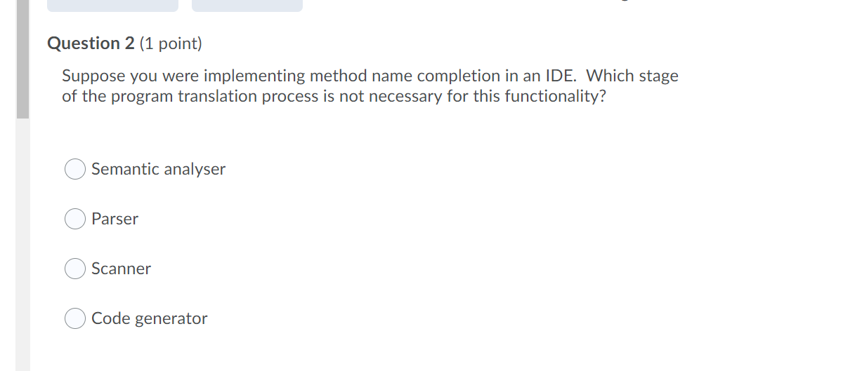 Solved Question 2 (1 point) Suppose you were implementing | Chegg.com