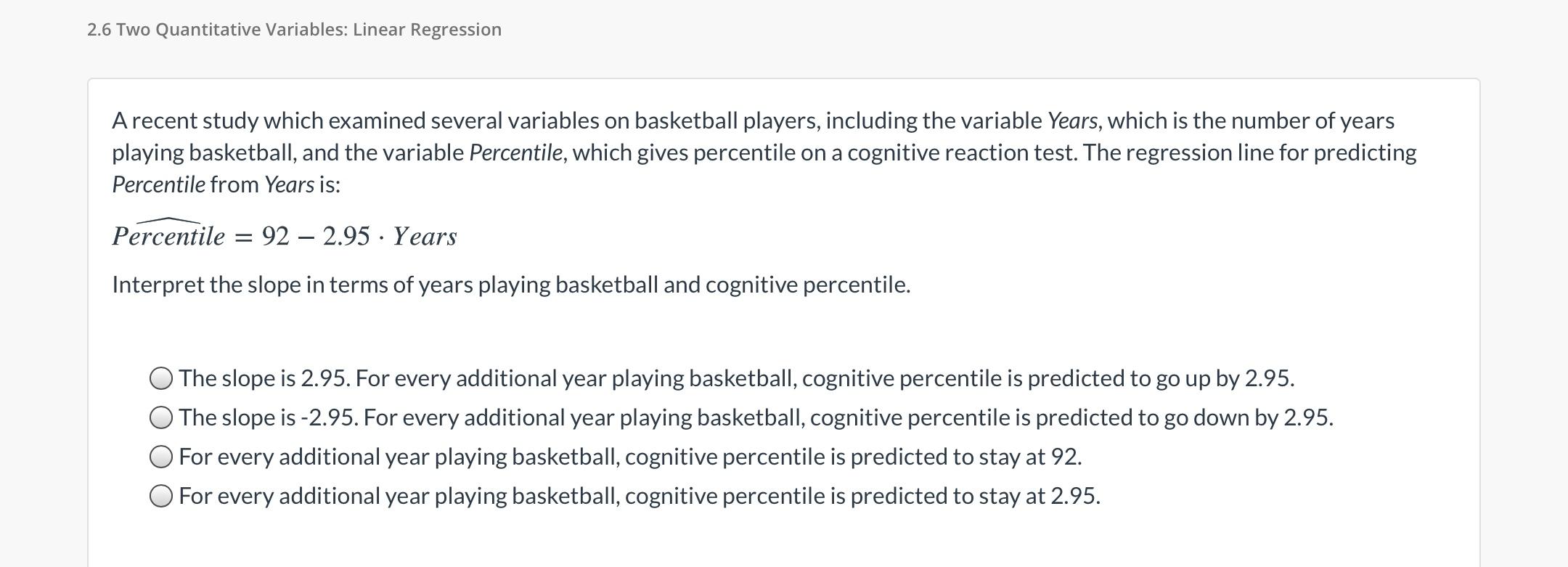 Solved 2.6 Two Quantitative Variables: Linear Regression A | Chegg.com