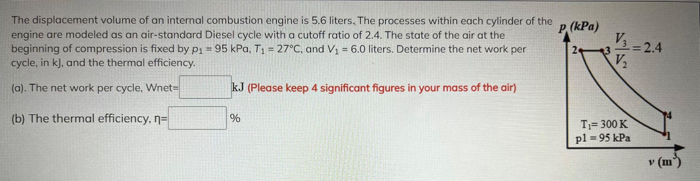 Solved The displacement volume of an internal combustion | Chegg.com