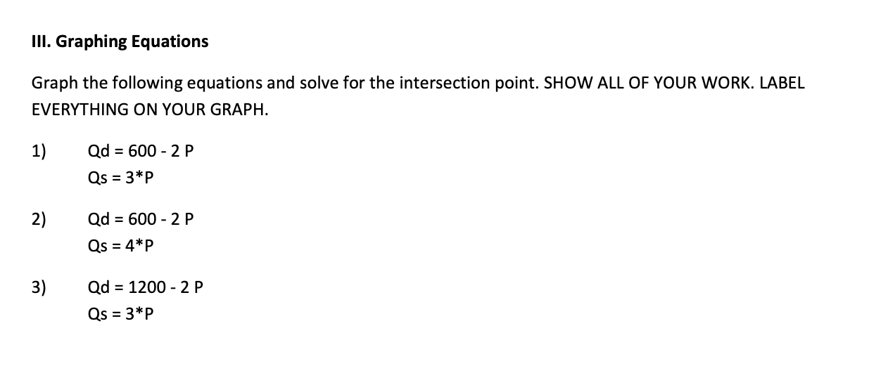 Solved III. Graphing Equations Graph the following equations | Chegg.com
