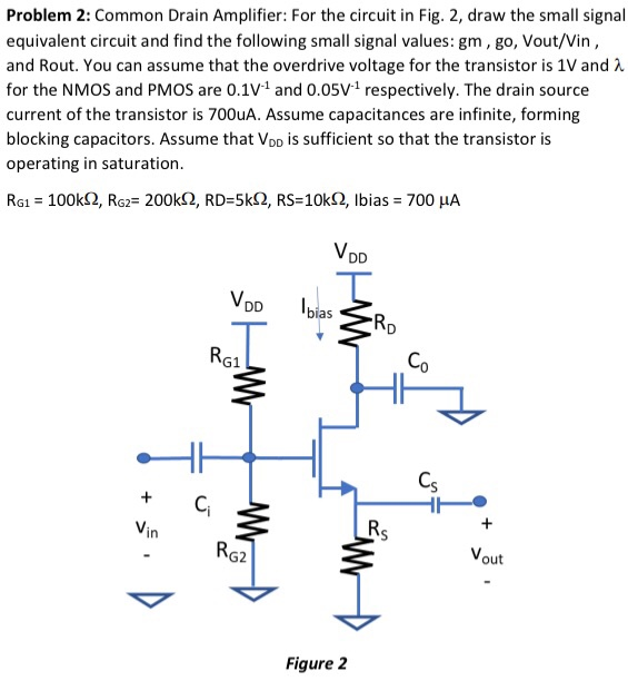 Solved Problem 2: Common Drain Amplifier: For the circuit in | Chegg.com
