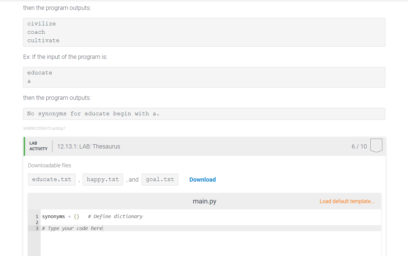 Solved 12 13 LAB Thesaurus Given A Set Of Text Files Chegg