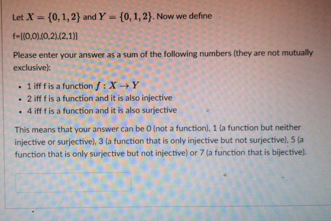 Solved Let X={0,1,2} and Y={0,1,2}. Now we define | Chegg.com