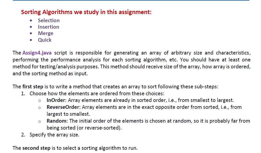 Solved Sorting Algorithms we study in this assignment: | Chegg.com