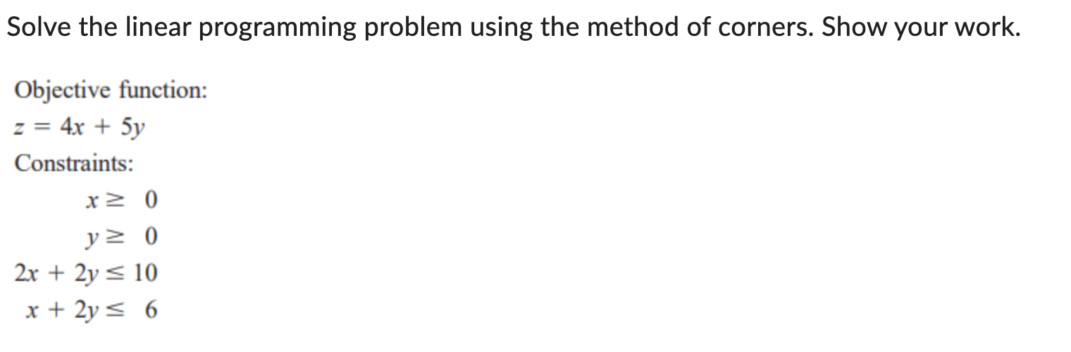 Solved Solve the linear programming problem using the method | Chegg.com