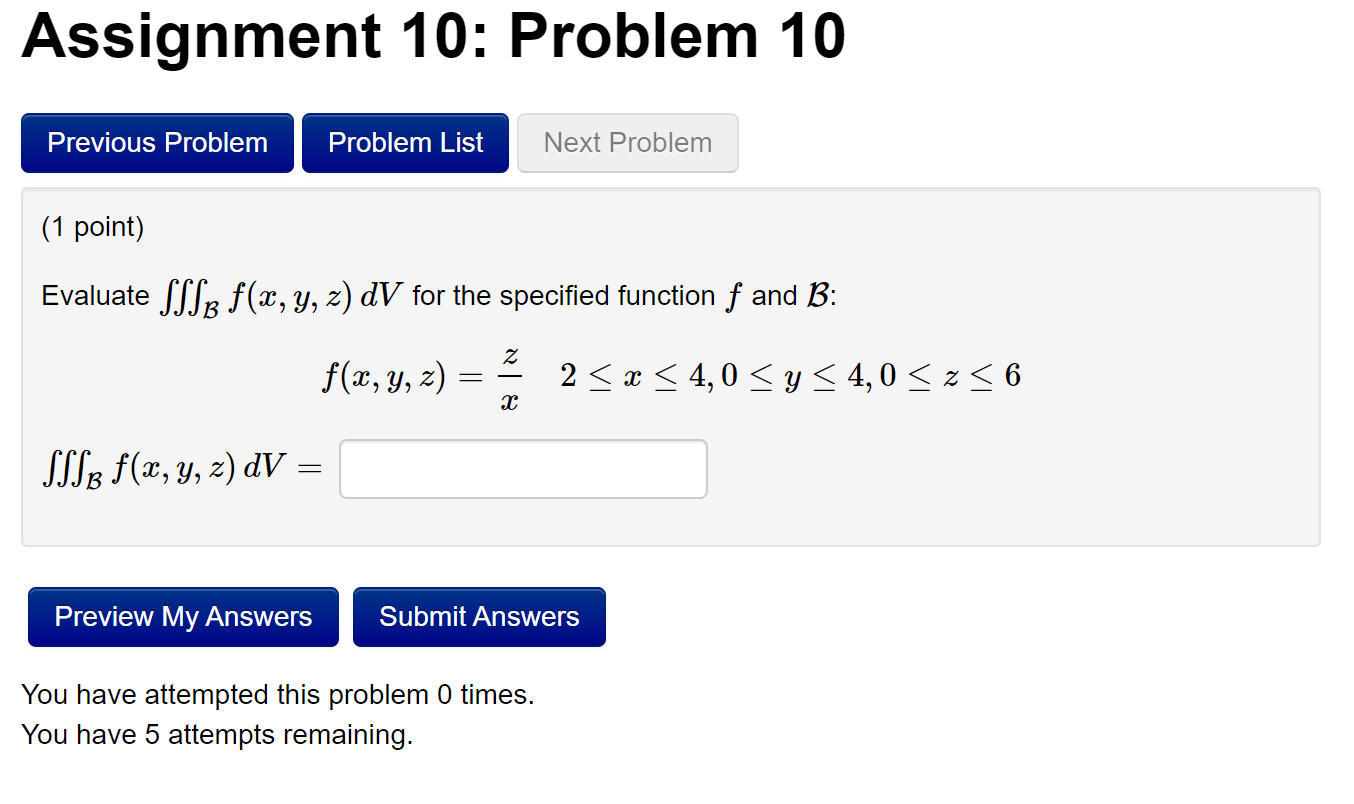 Solved Assignment 10: Problem 10 Previous Problem Problem | Chegg.com