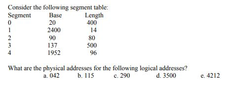 Solved Consider the following segment table: Segment Base | Chegg.com