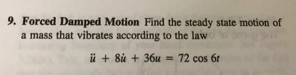 Solved 9. Forced Damped Motion Find the steady state motion | Chegg.com