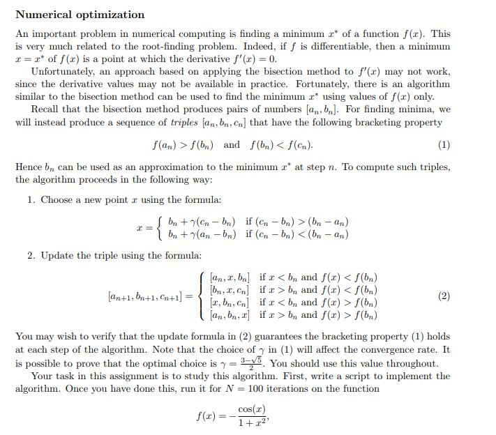 Numerical optimization An important problem in | Chegg.com