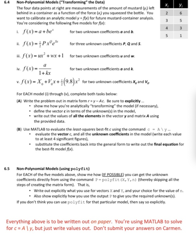 Solved 6.4 Non-Polynomial Models ("Transforming" the Data) | Chegg.com