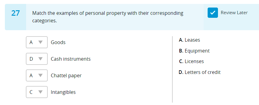 Solved 27 Match the examples of personal property with their | Chegg.com