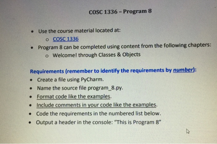 Solved coSc 1336- Program 8 Use the course material located | Chegg.com