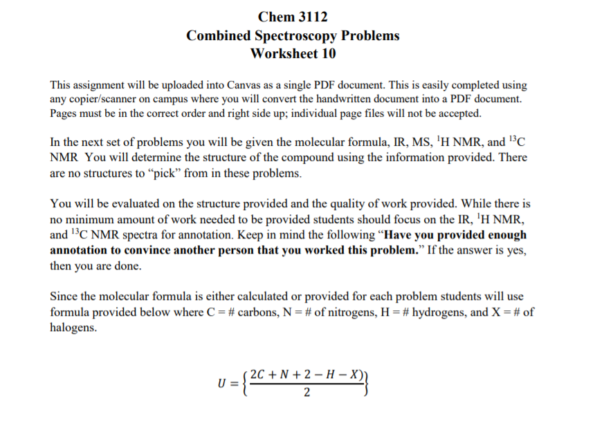 Solved Chem 3112 Combined Spectroscopy Problems Worksheet 10 | Chegg.com