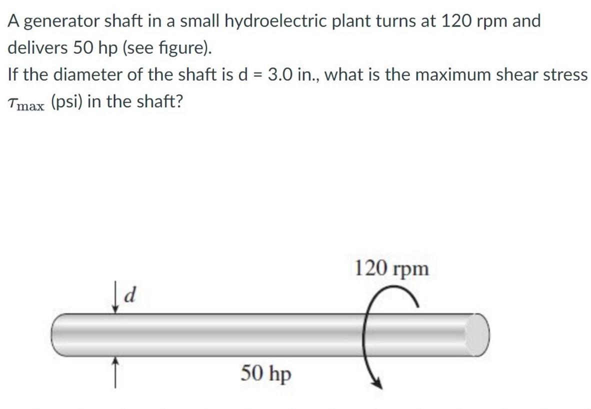 Solved A generator shaft in a small hydroelectric plant | Chegg.com