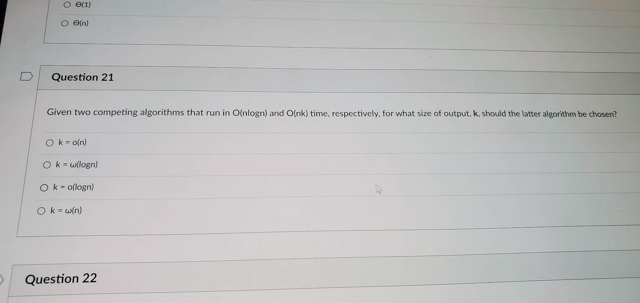 Solved Given two competing algorithms that run in O(nlogn) | Chegg.com