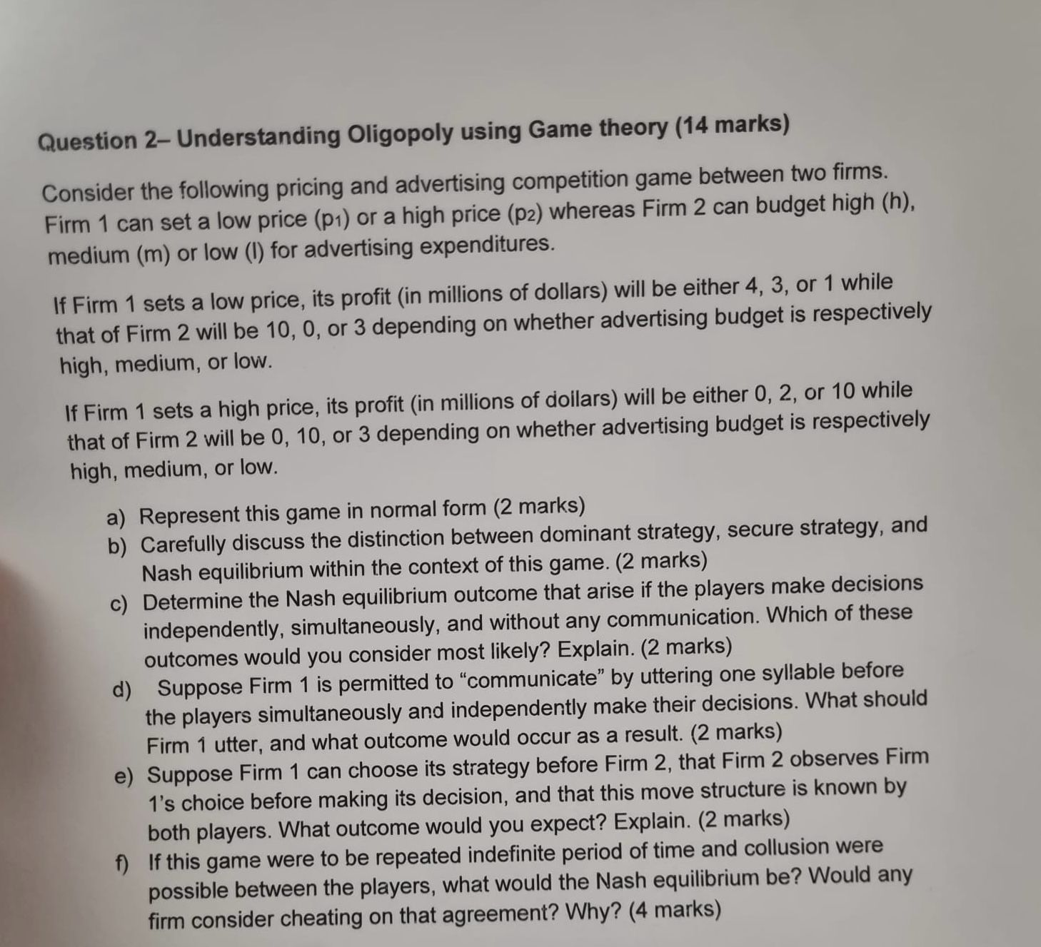 Solved Question 2- ﻿Understanding Oligopoly using Game | Chegg.com