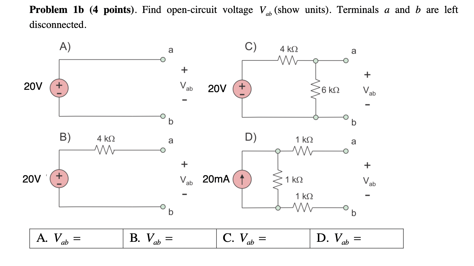 Solved Problem 1b (4 points). Find open-circuit voltage Vab | Chegg.com