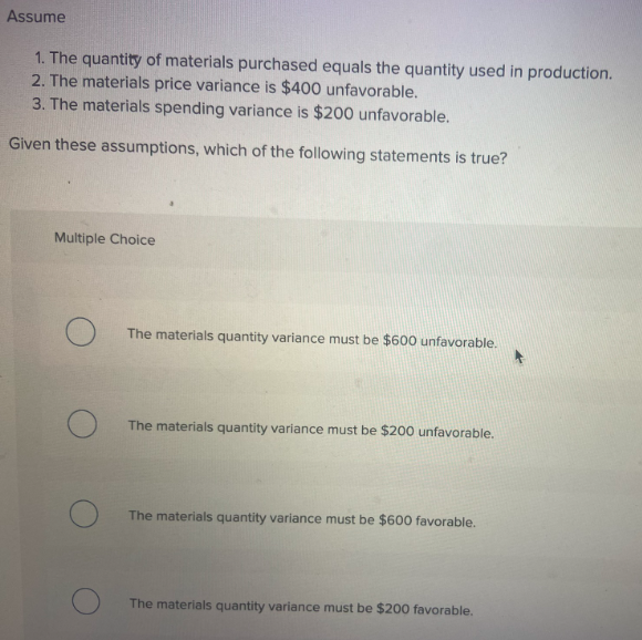 Solved 1. The quantity of materials purchased equals the | Chegg.com